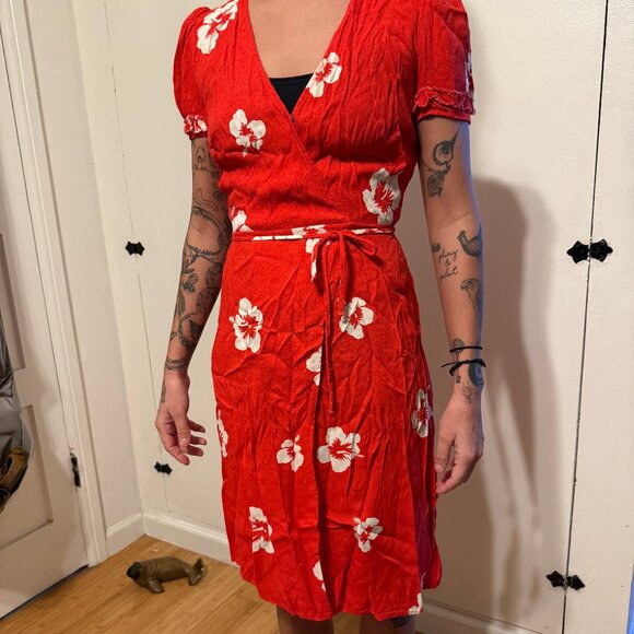 Reformation | Dresses | Reformation Red Floral Wrap Dress Size | Poshmark